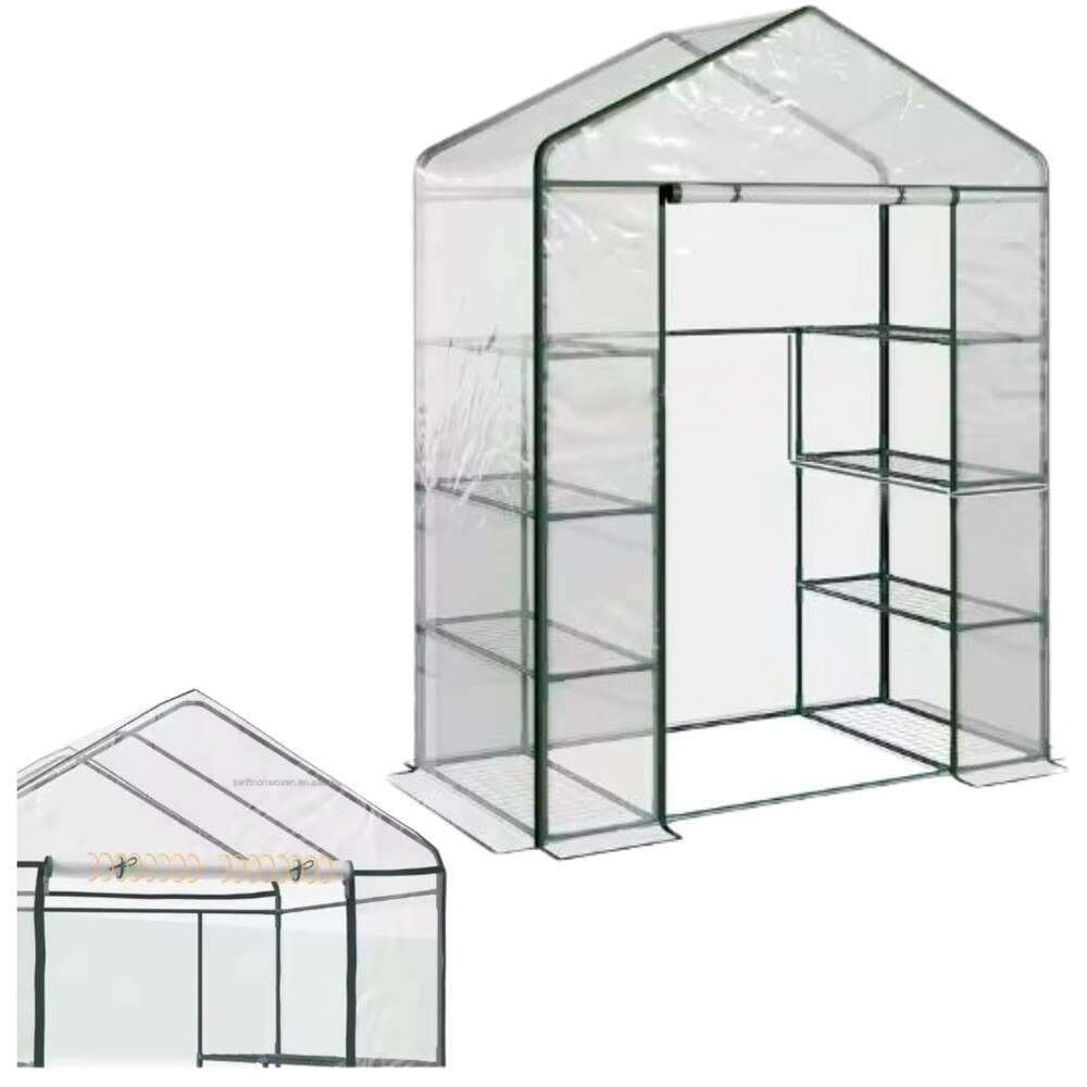 Mini seră de grădină LEAN pentru balcon, 4 rafturi metalice, folie PVC ...