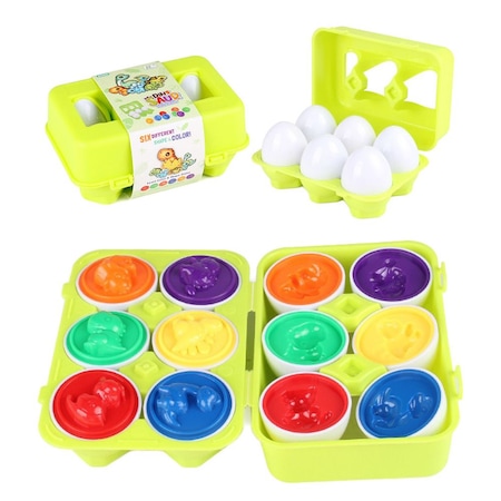 Joc educativ cu 6 oua, Montessori, de potrivire, 6 culori si 6 forme ...