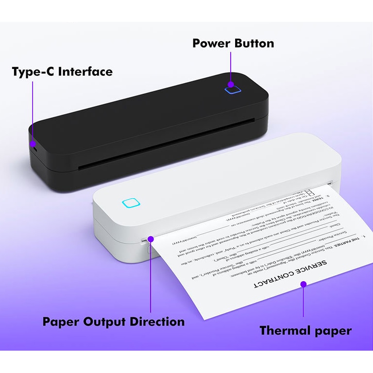 Imprimanta termica HD portabila D80 A4, Bluetooth & USB, fara cerneala ...
