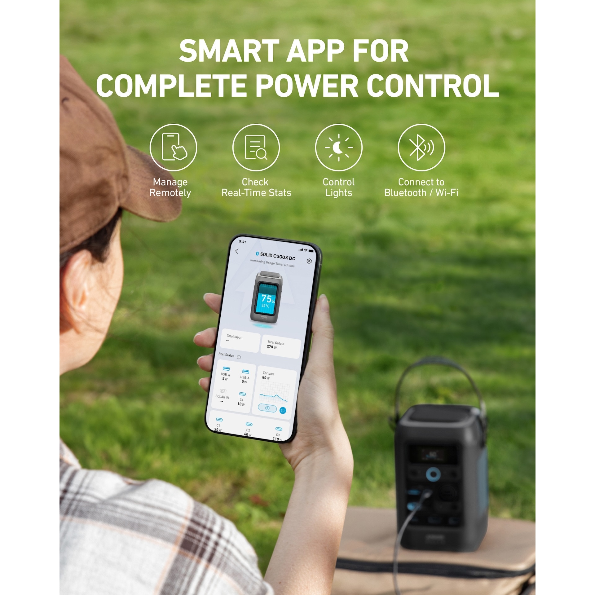 Kit Statie de alimentare Anker Solix C300X DC cu Panou solar Anker ...