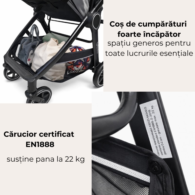 Carucior copii 3 in 1 Kidizi Moveo gri, landou transformabil in parte ...