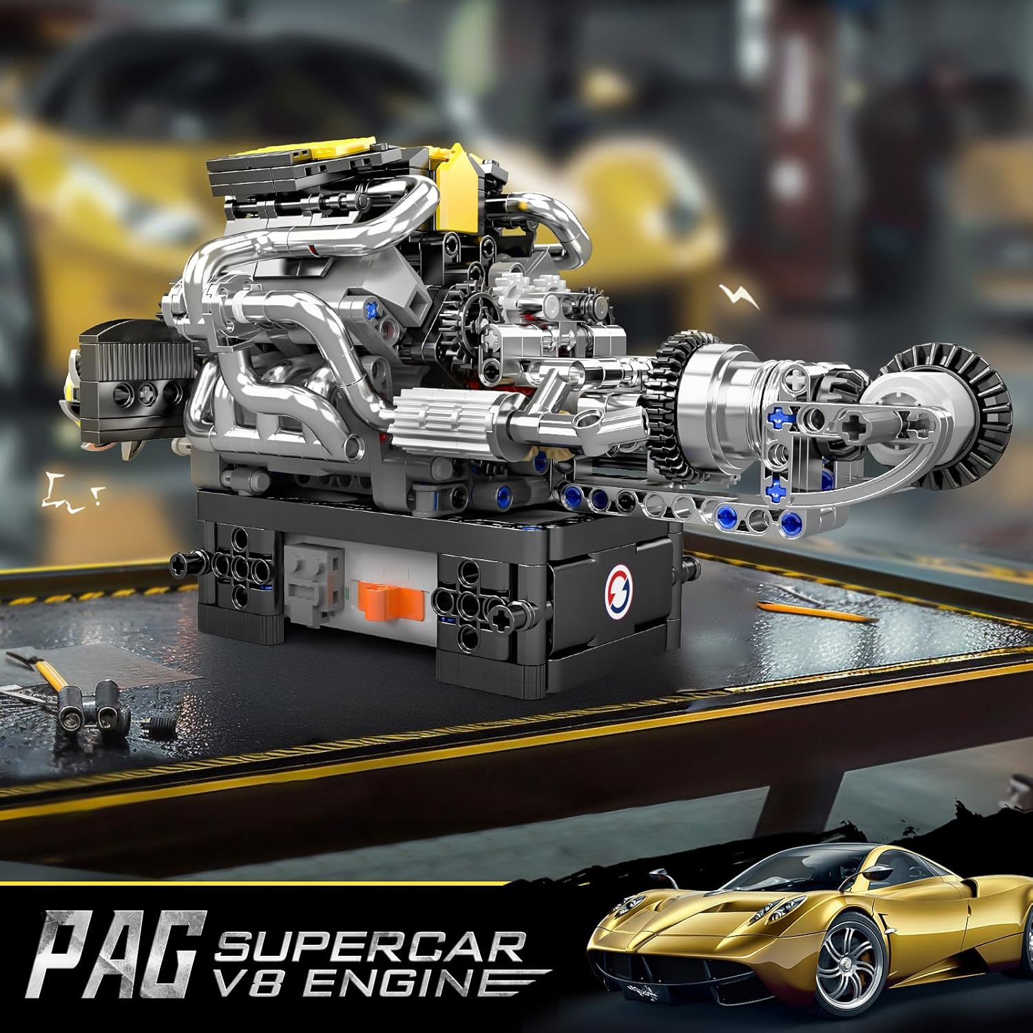Set de constructie Mould King, Motor V8, 761 piese, pentru adulti si ...