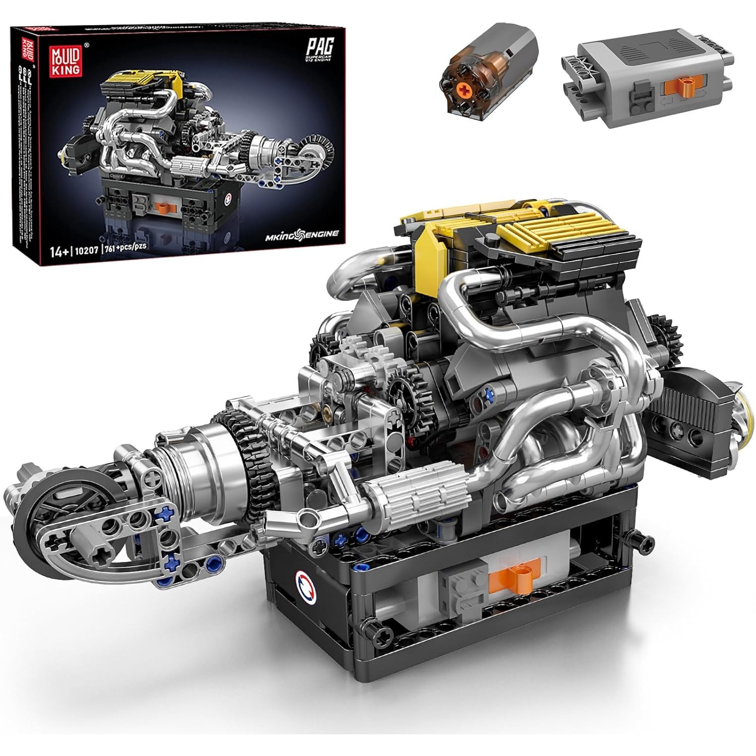 Set de constructie Mould King, Motor V8, 761 piese, pentru adulti si ...