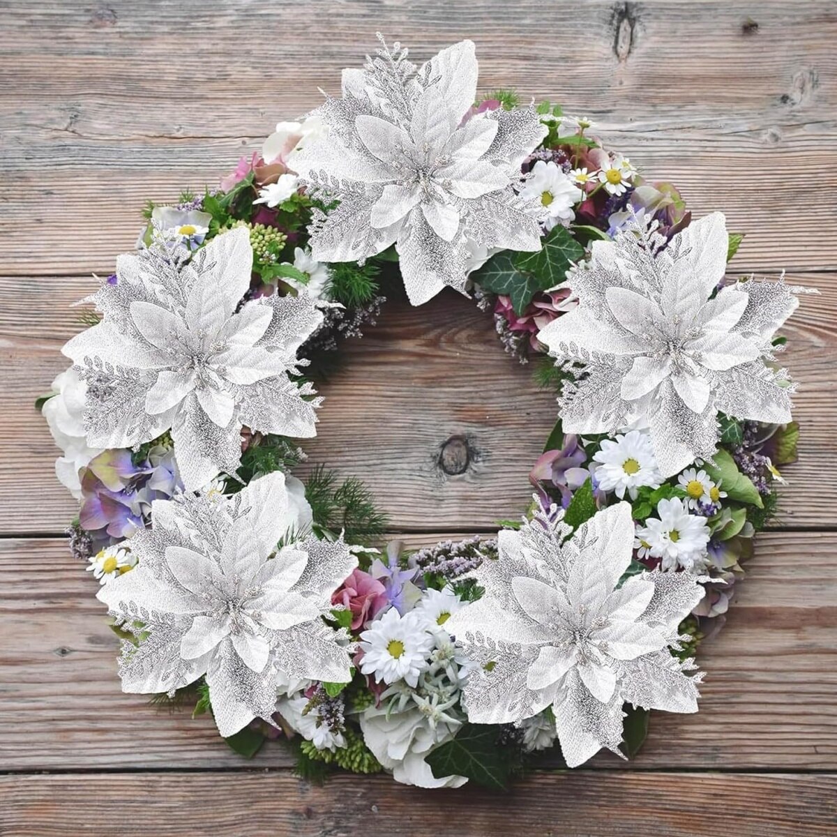 Set 20 flori decorative Craciun de 14 cm cu cleme diverse culori din ...
