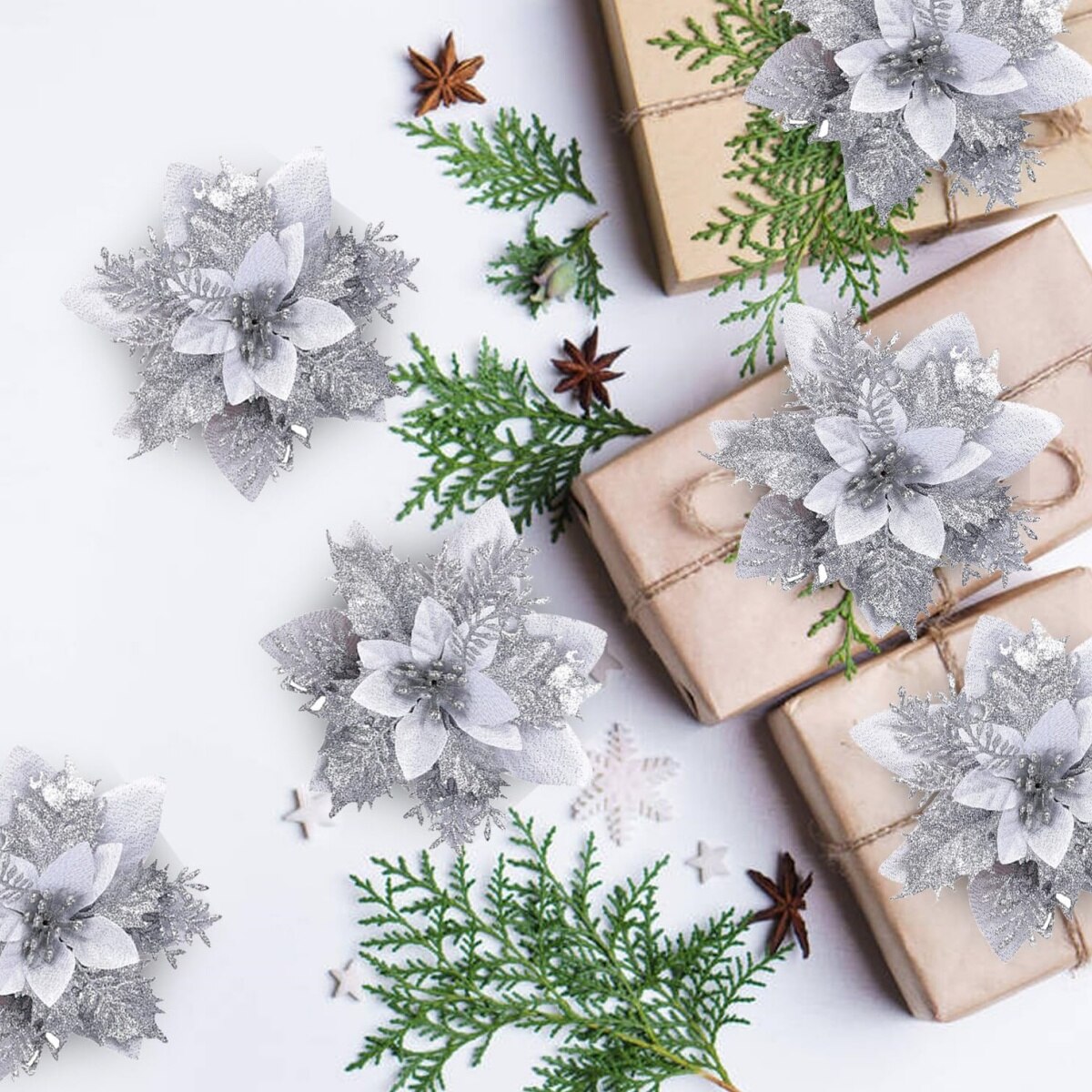 Set 20 flori decorative Craciun de 14 cm cu cleme diverse culori din ...