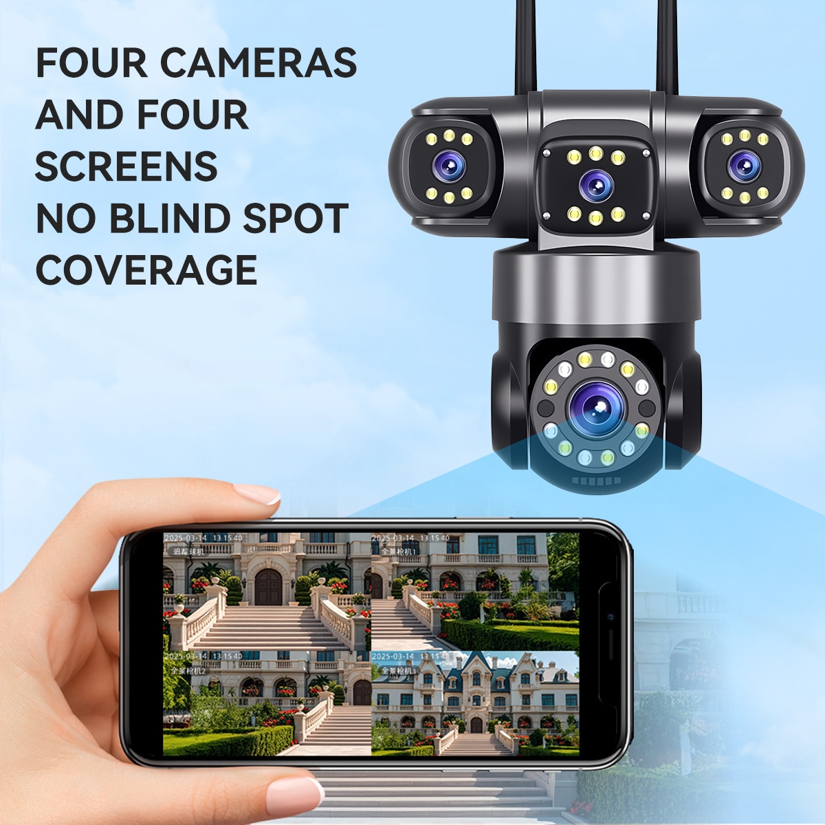 Camera de supraveghere exterioara, GEYUNE, Wi-Fi, 20MP, Ultra HD, patru ...