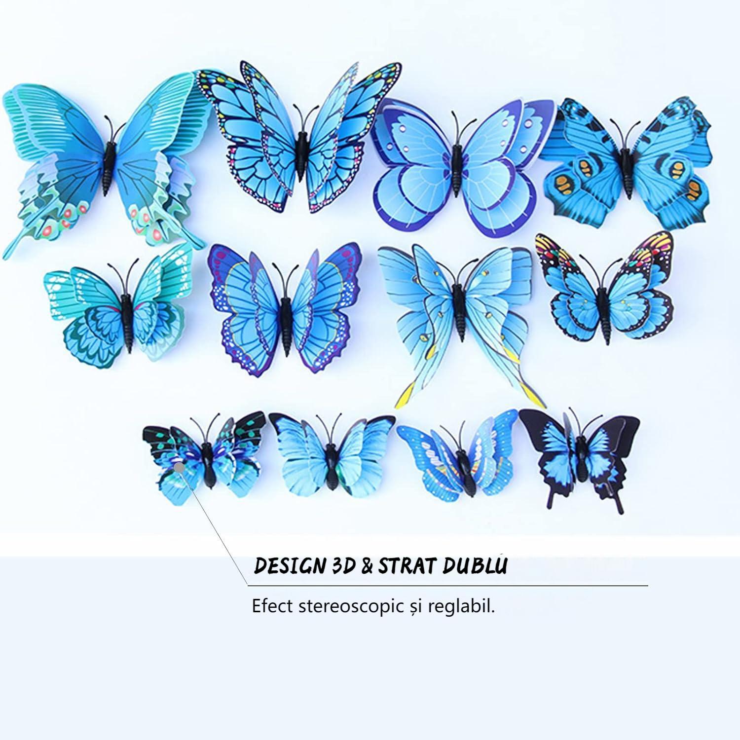24 de Fluturi 3D pentru Decor Perete – Fluturi Magnetici Autoadezivi ...