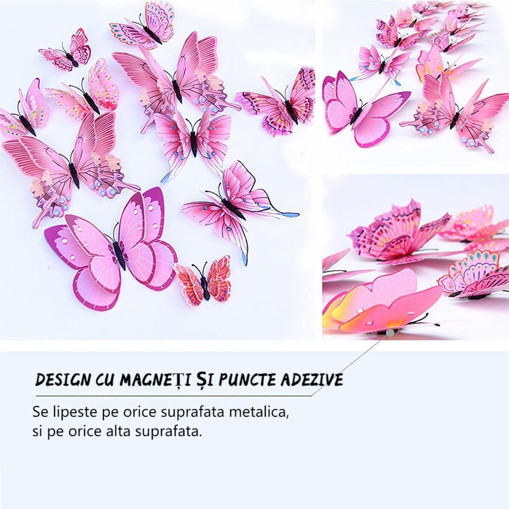24 de Fluturi 3D pentru Decor Perete – Fluturi Magnetici Autoadezivi ...